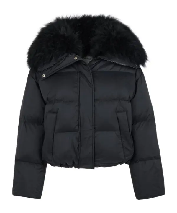 YVES SALOMON Short Down Jacket In Waterproof Technical Fabric With Airy Lambswool Trim