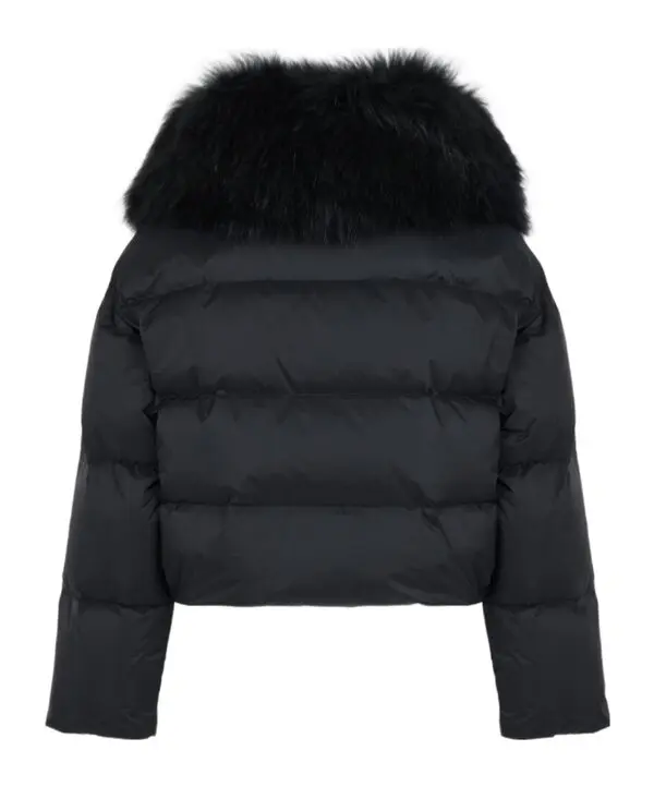 YVES SALOMON Short Down Jacket In Waterproof Technical Fabric With Airy Lambswool Trim