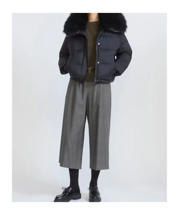 YVES SALOMON Short Down Jacket In Waterproof Technical Fabric With Airy Lambswool Trim
