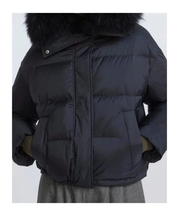 YVES SALOMON Short Down Jacket In Waterproof Technical Fabric With Airy Lambswool Trim