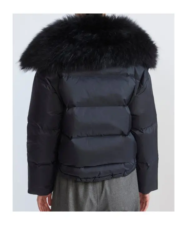 YVES SALOMON Short Down Jacket In Waterproof Technical Fabric With Airy Lambswool Trim