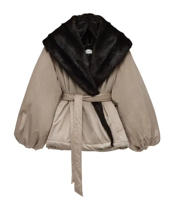 Magda Butrym Belted Faux Fur Collar Jacket - Beige