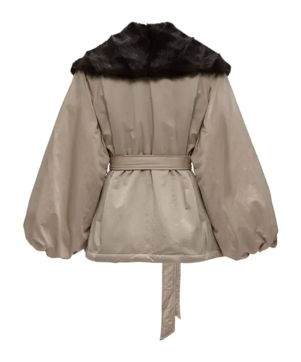 Magda Butrym Belted Faux Fur Collar Jacket