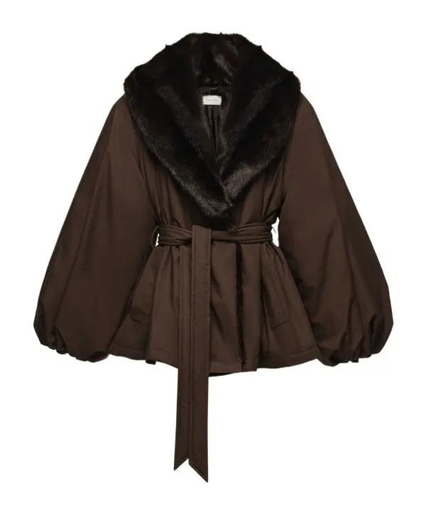 Magda Butrym Belted Faux Fur Collar Jacket - Brown