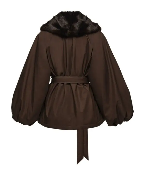 Magda Butrym Belted Faux Fur Collar Jacket