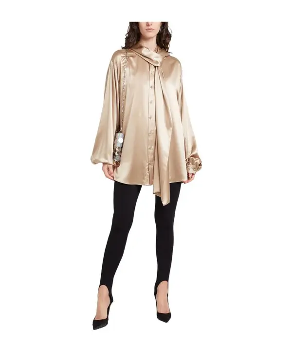 Balenciaga Minimalist Satin Long-sleeve Shirt - Khaki