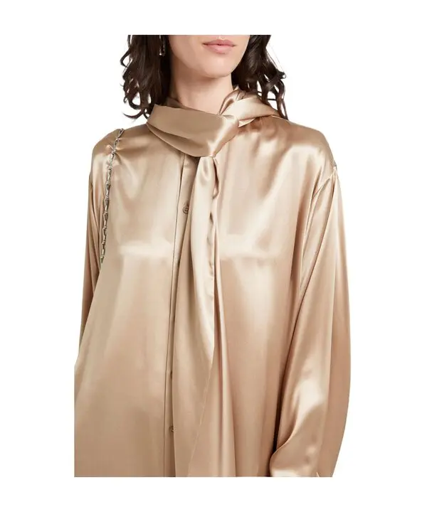 Balenciaga Minimalist Satin Long-sleeve Shirt - Khaki