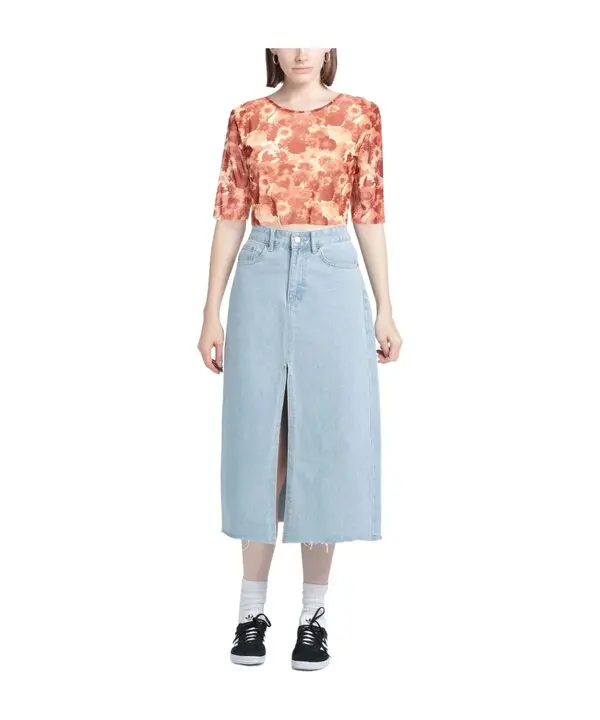 GANNI Floral Printed Cropped Mesh T-shirt