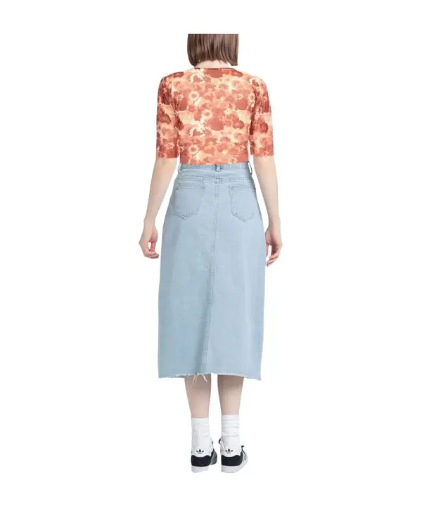 GANNI Floral Printed Cropped Mesh T-shirt