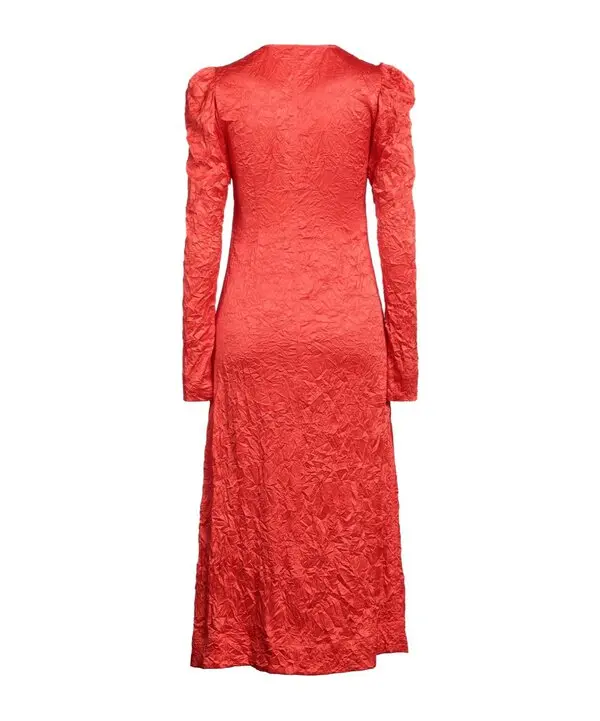GANNI Solid-colored V-neck Long-sleeve Flared Dress