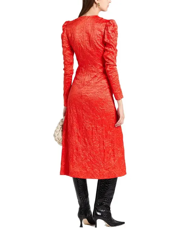 GANNI Solid-colored V-neck Long-sleeve Flared Dress