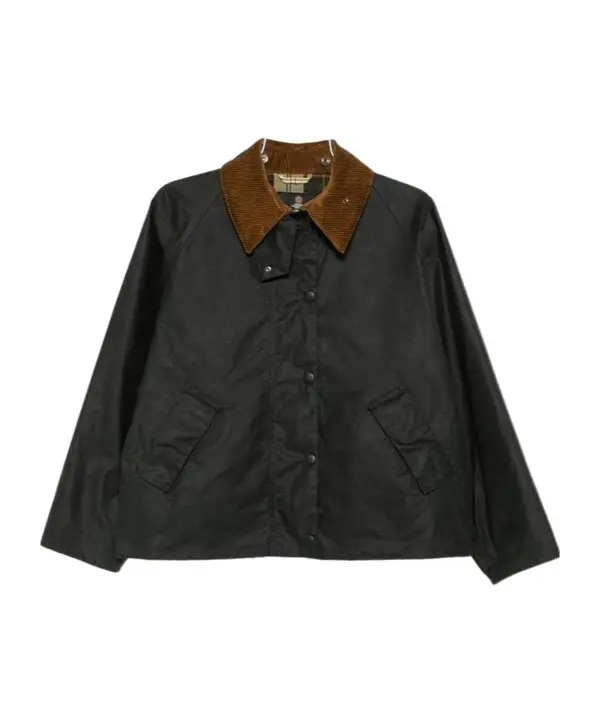 Barbour Short Waxed Jacket With Corduroy Collar - Black