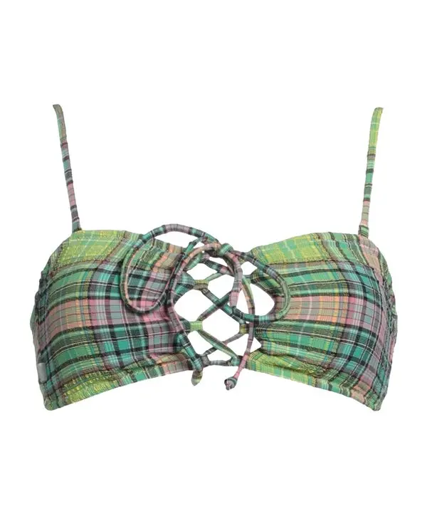 GANNI Checked Bikini Top - Green