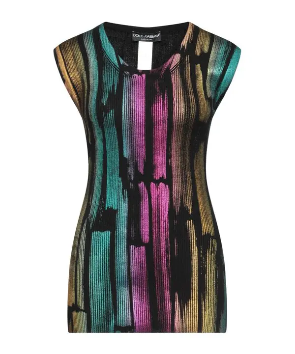 Dolce & Gabbana Multicolor Wool Sleeveless Knit Top - Black