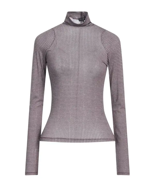 Rag & Bone Houndstooth Longsleeve Turtleneck Tshirt - Wine Red