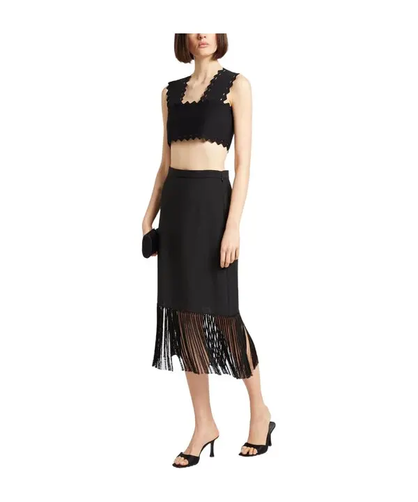 Burberry Solidcolor Wool Midi Skirt
