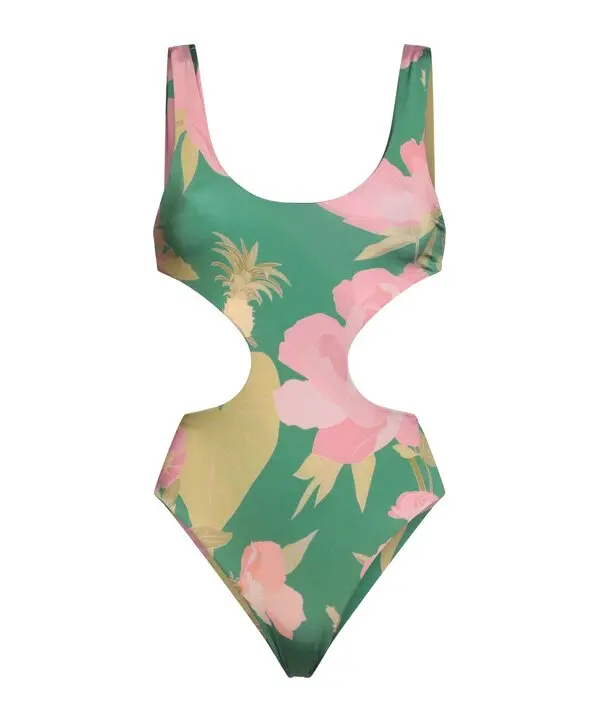Farm Rio Floral-print One-piece Swimsuits - Green