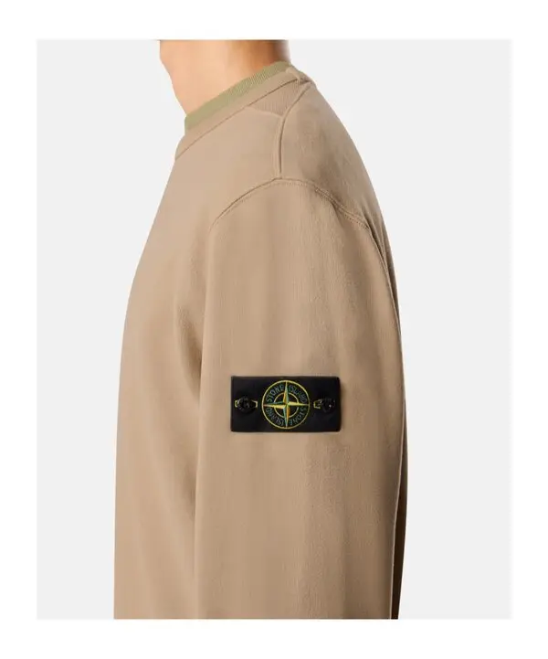 Stone Island Regular-fit Crewneck Sweatshirt With Ribbed Inserts - Biscuit