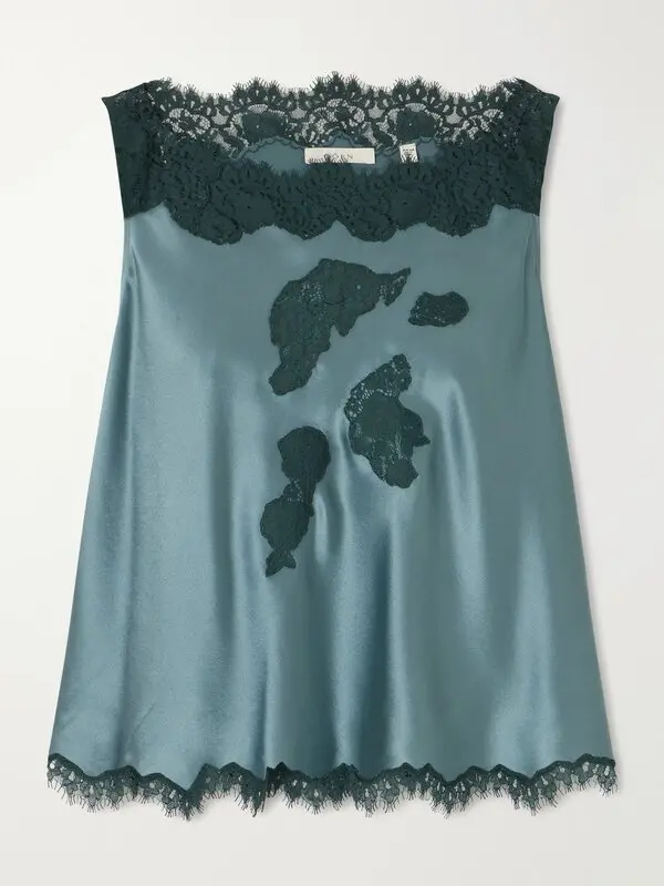 DÔEN Valerina Lace-trimmed Silk Tank - Blue