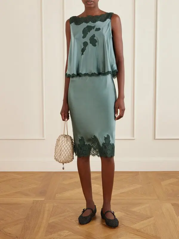 DÔEN Valerina Lace-trimmed Silk Tank - Blue