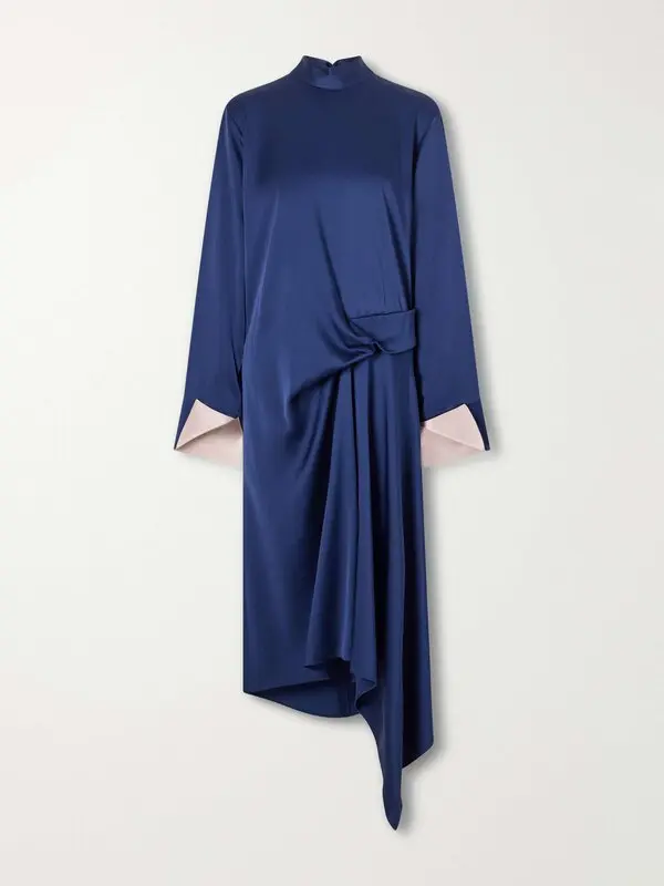 Stella McCartney Asymmetric Draped Satin Midi Dress - Navy