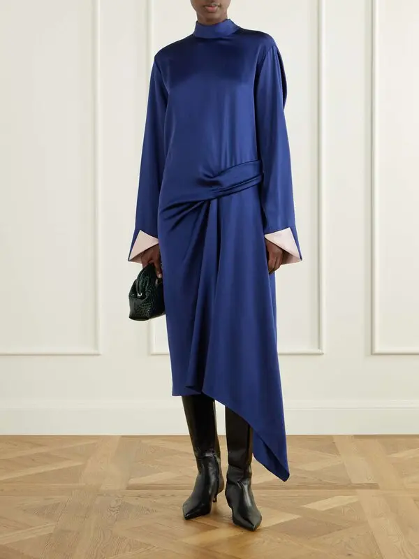Stella McCartney Asymmetric Draped Satin Midi Dress