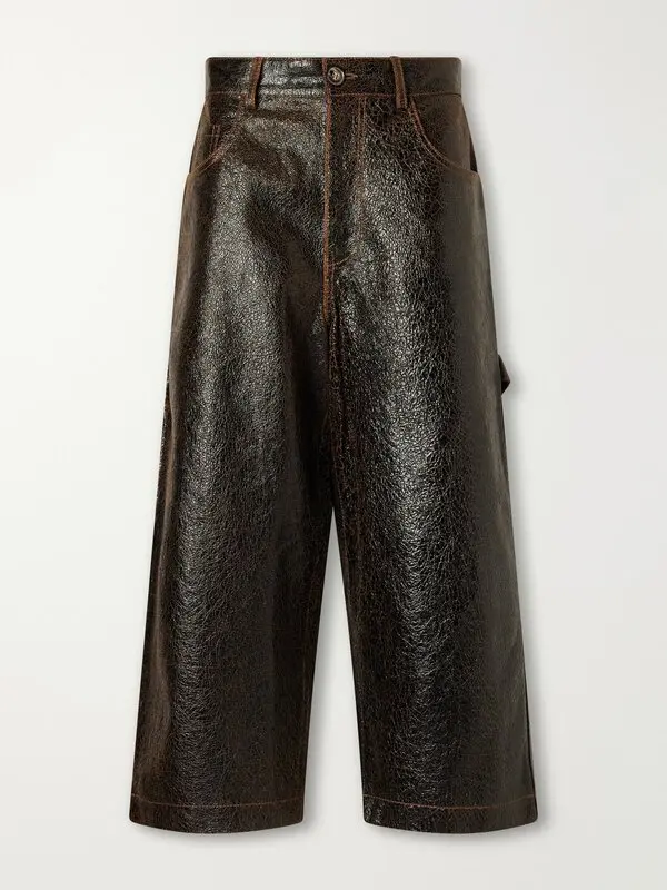 SANDERLAK Leather Wide-leg Pants - Brown