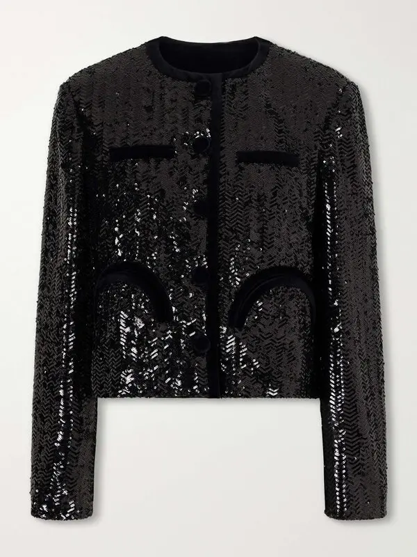 BLAZÉ MILANO Shamo Velvet-trimmed Sequined Jacket