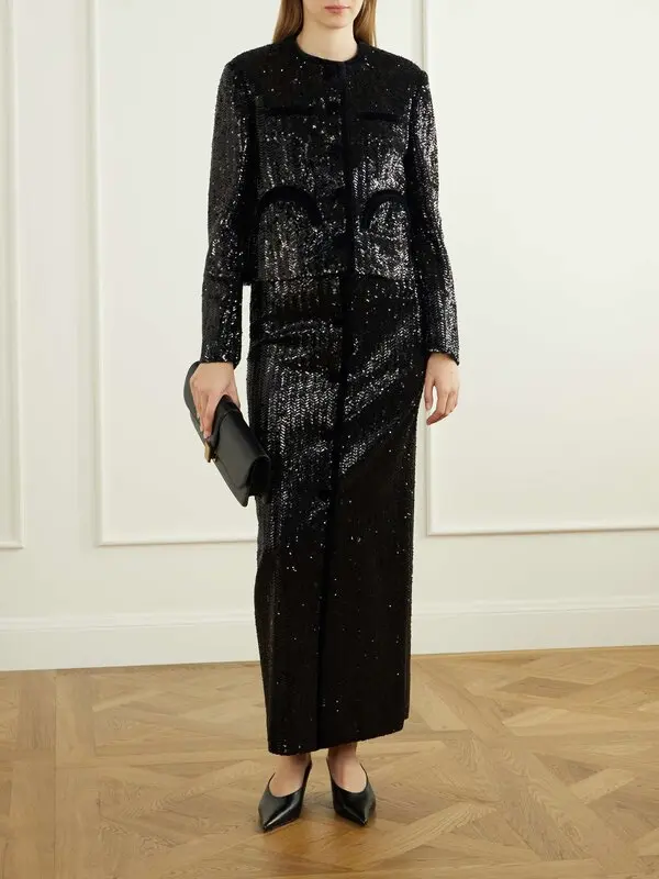 BLAZÉ MILANO Shamo Velvet-trimmed Sequined Jacket