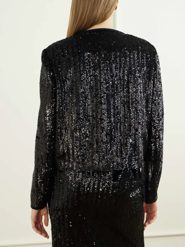 BLAZÉ MILANO Shamo Velvet-trimmed Sequined Jacket