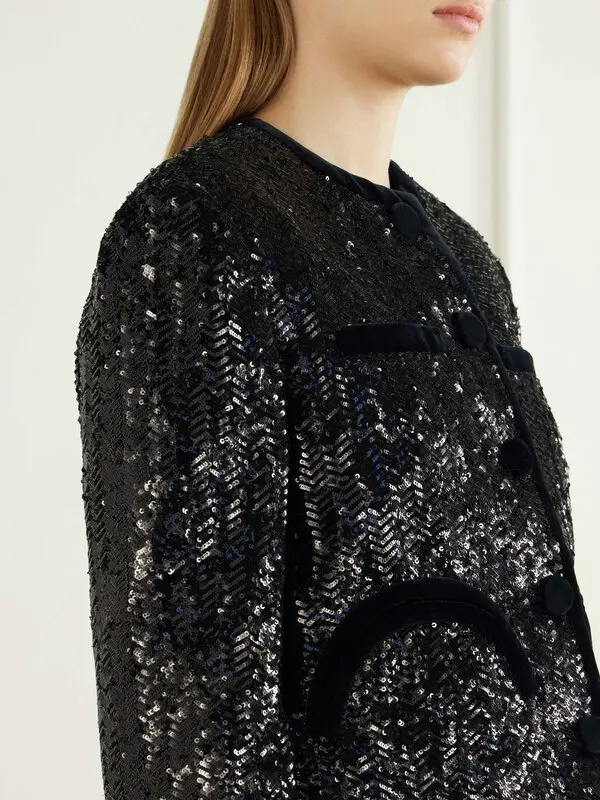 BLAZÉ MILANO Shamo Velvet-trimmed Sequined Jacket