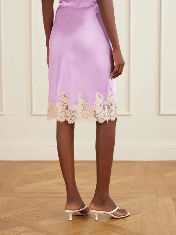 DÔEN Elowette Lace-trimmed Silk Midi Skirt