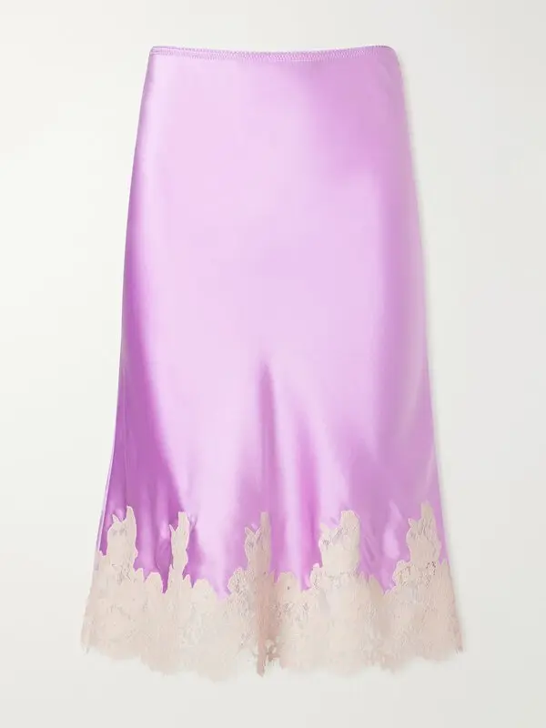 DÔEN Elowette Lace-trimmed Silk Midi Skirt - Pink