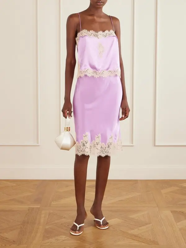 DÔEN Elowette Lace-trimmed Silk Midi Skirt