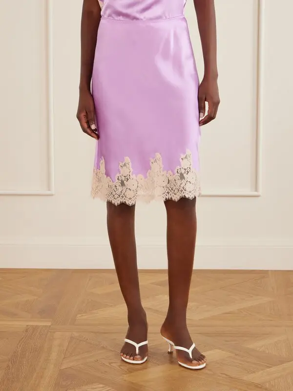 DÔEN Elowette Lace-trimmed Silk Midi Skirt