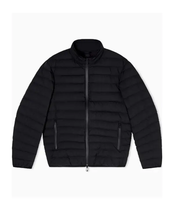 Emporio Armani Water-repellent, Quilted Nylon Down Jacket With Jacquard Logo Lettering - Black