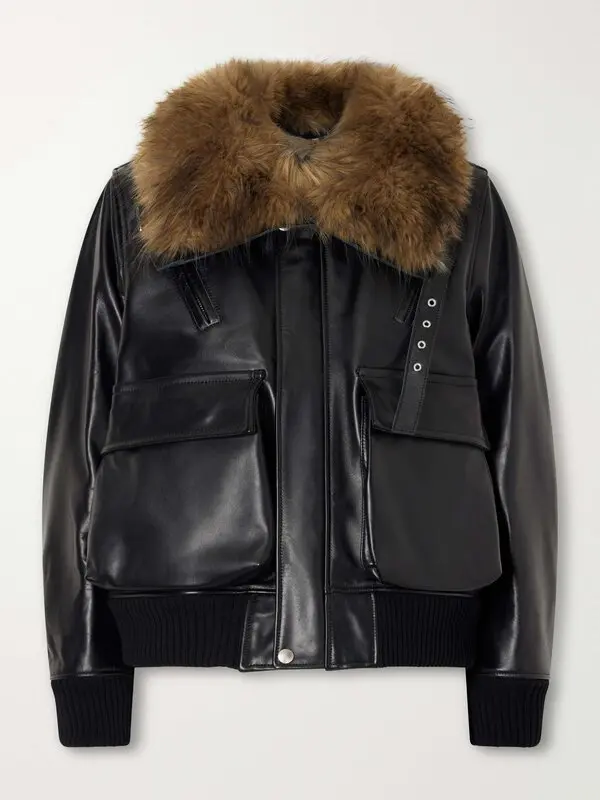 Sacai Plush-trimmed Leather Jacket - Black