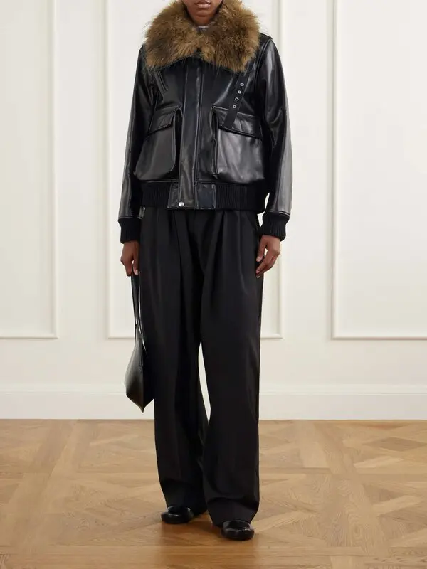 Sacai Plush-trimmed Leather Jacket