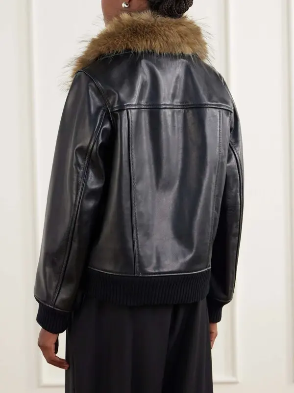 Sacai Plush-trimmed Leather Jacket