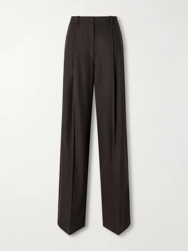 Ralph Lauren Clarice Pleated Wool Wide-leg Pants - Brown