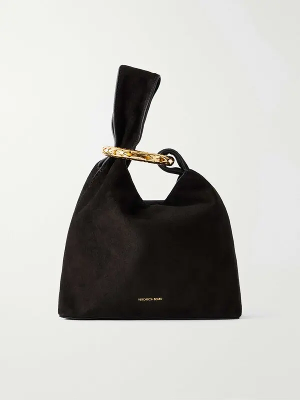 Veronica Beard Swing Embellished Suede Clutch - Black