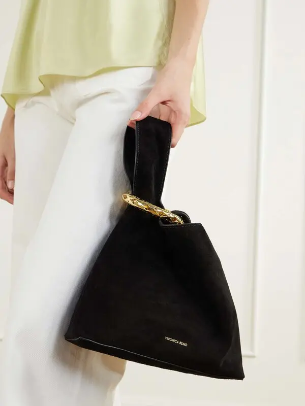 Veronica Beard Swing Embellished Suede Clutch