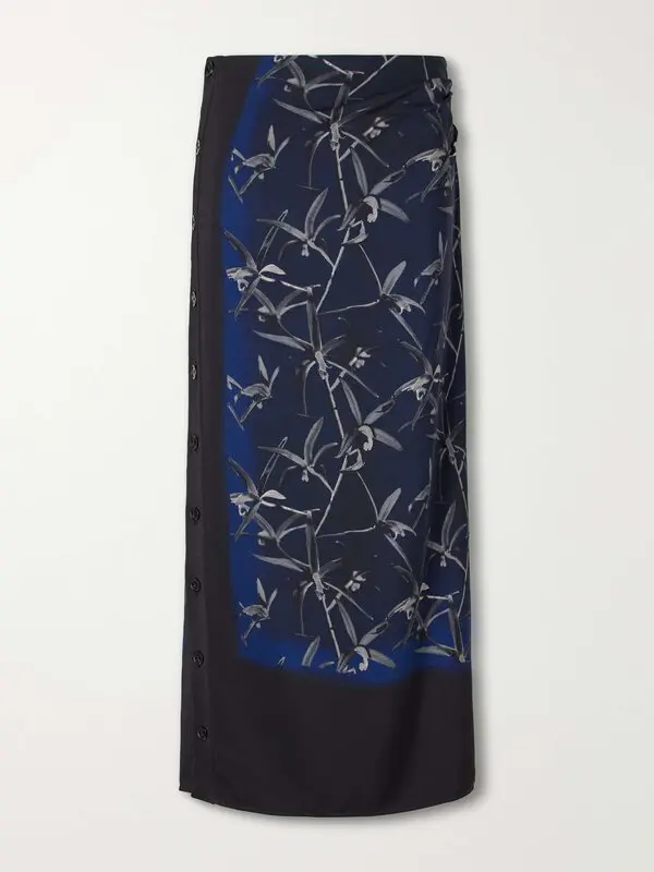 Proenza Schouler Anais Floral-print Button-detailed Gathered Stretch Skirt - Black