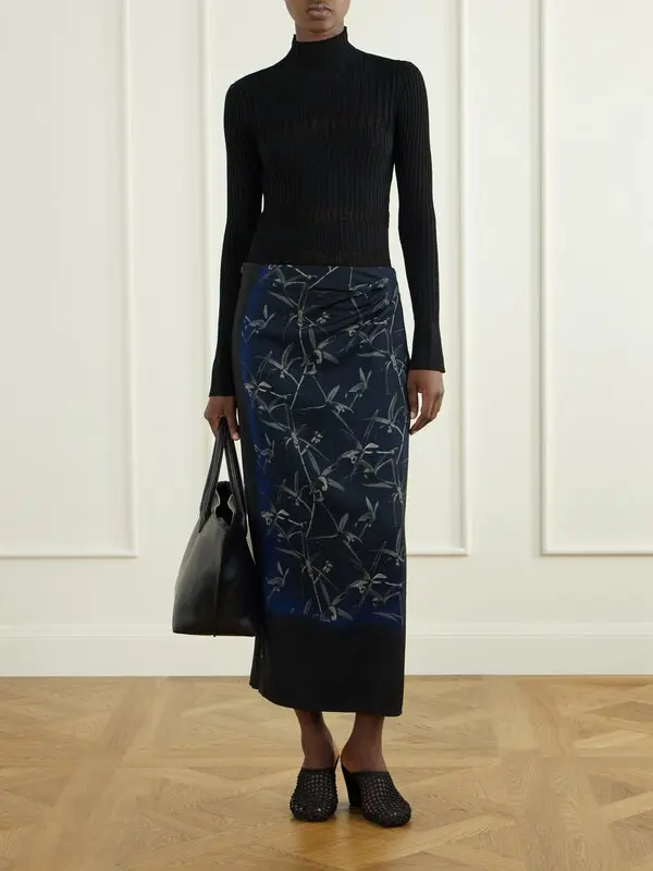 Proenza Schouler Anais Floral-print Button-detailed Gathered Stretch Skirt - Black