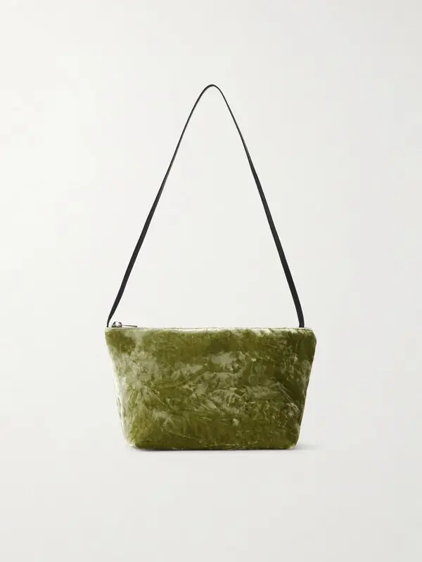VALESQUE Leather-trimmed Crushed-velvet Shoulder Bag