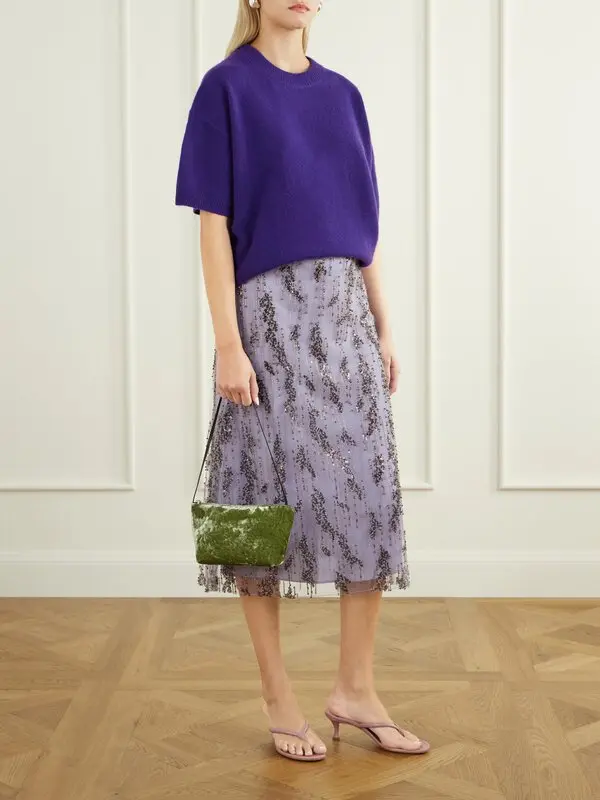 VALESQUE Leather-trimmed Crushed-velvet Shoulder Bag