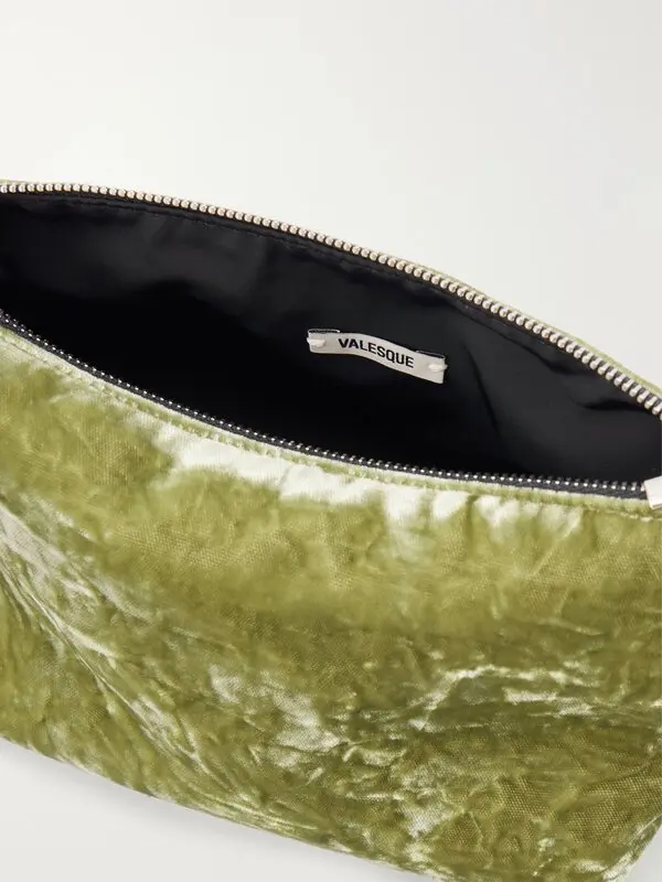 VALESQUE Leather-trimmed Crushed-velvet Shoulder Bag