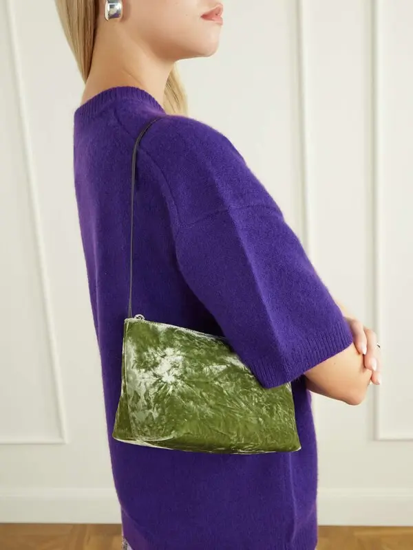 VALESQUE Corset Leather-trimmed Crushed-velvet Shoulder Bag