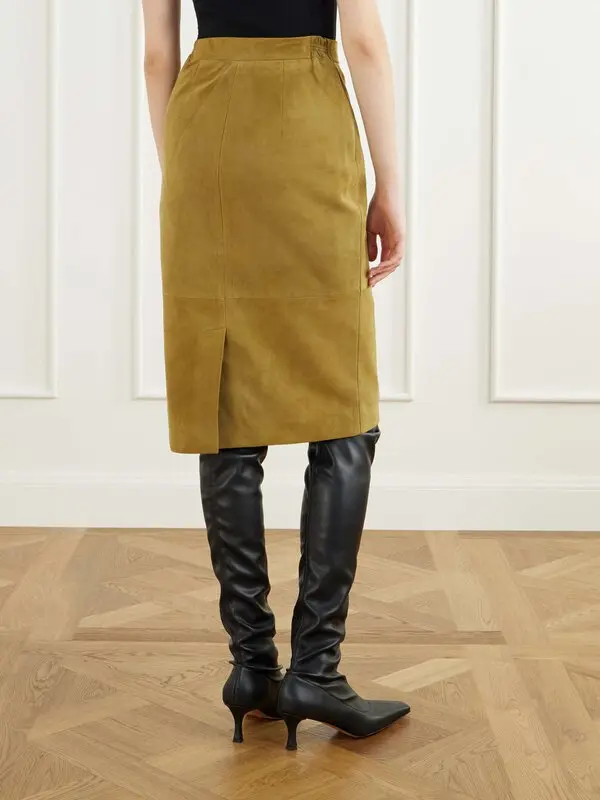 Altuzarra Hank Paneled Suede Knee-length Skirt