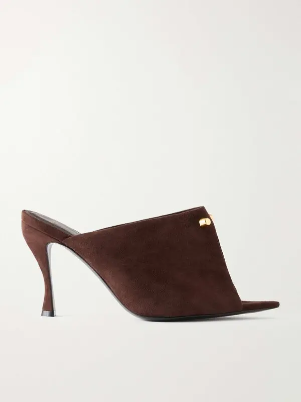 Balenciaga Midnight City Studded Suede Mule - Brown